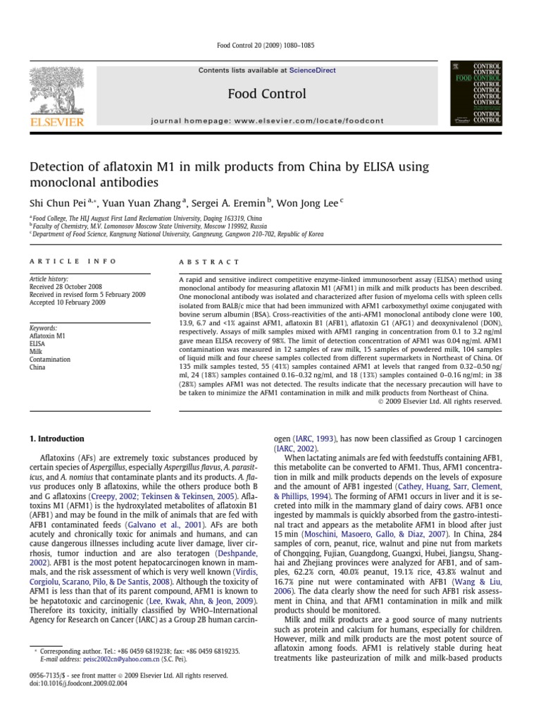 Detection Of Aflatoxin M1 In Milk Products From China By Elisa Using