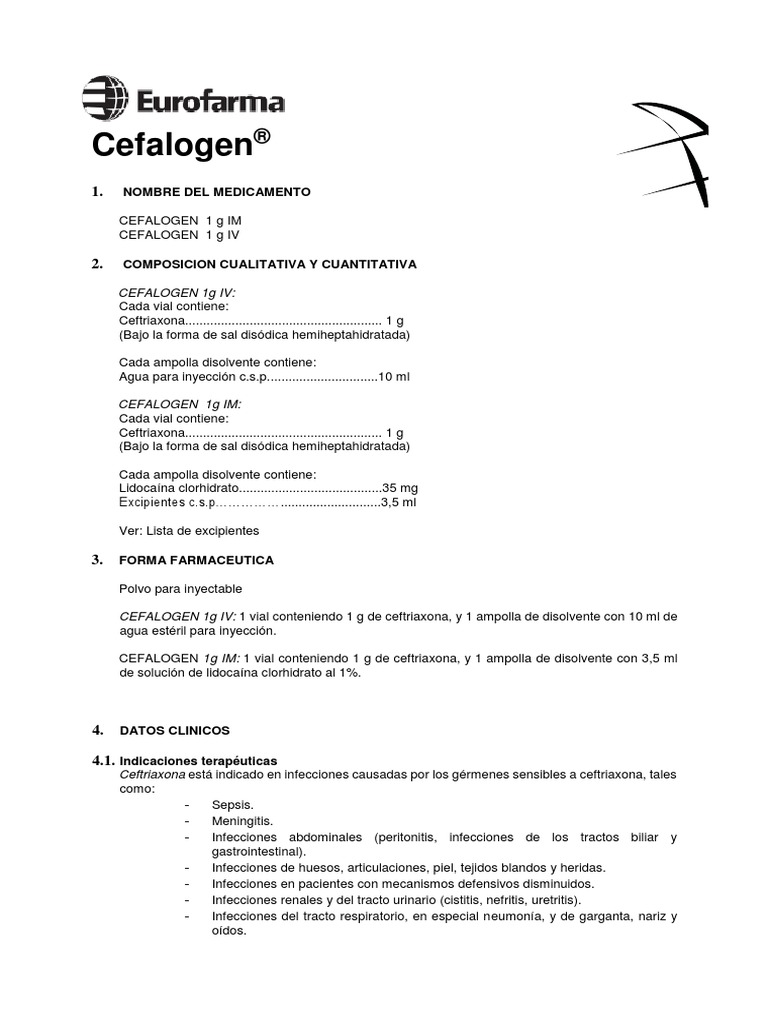 Cefalogen IM Inserto Eurofarma | PDF | Meningitis | Farmacocinética