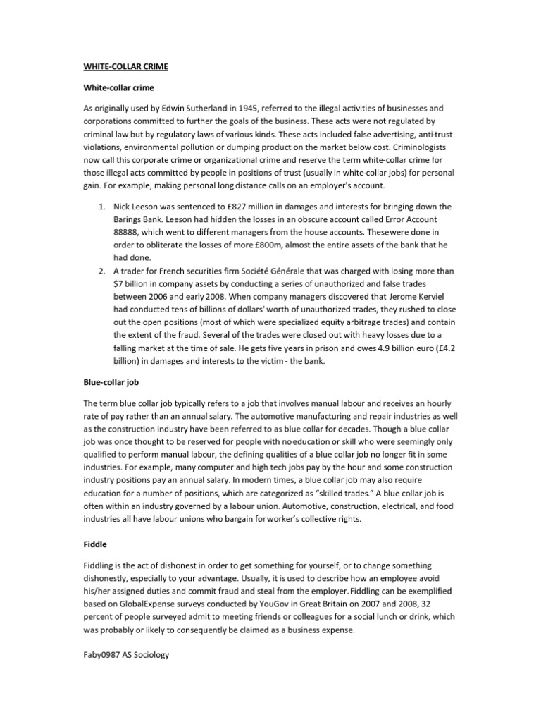 White Collar Crime and Theories of Crime and Deviance Topics | PDF ...