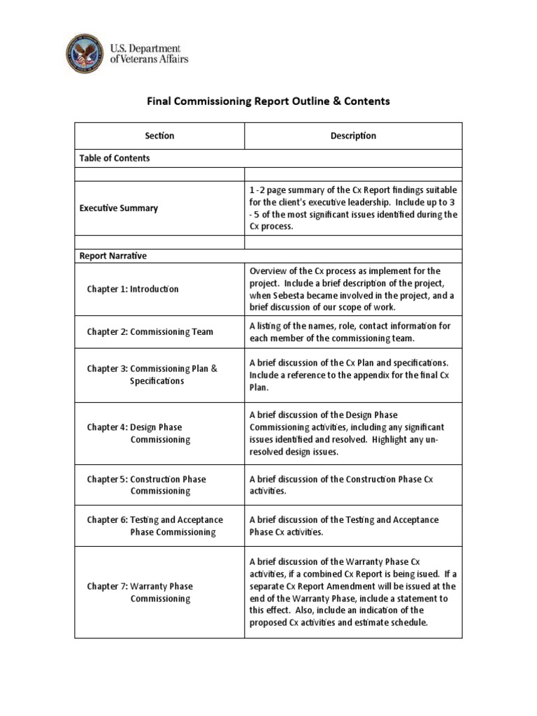 Final Commissioning Report Outline & Contents: Section Description | PDF