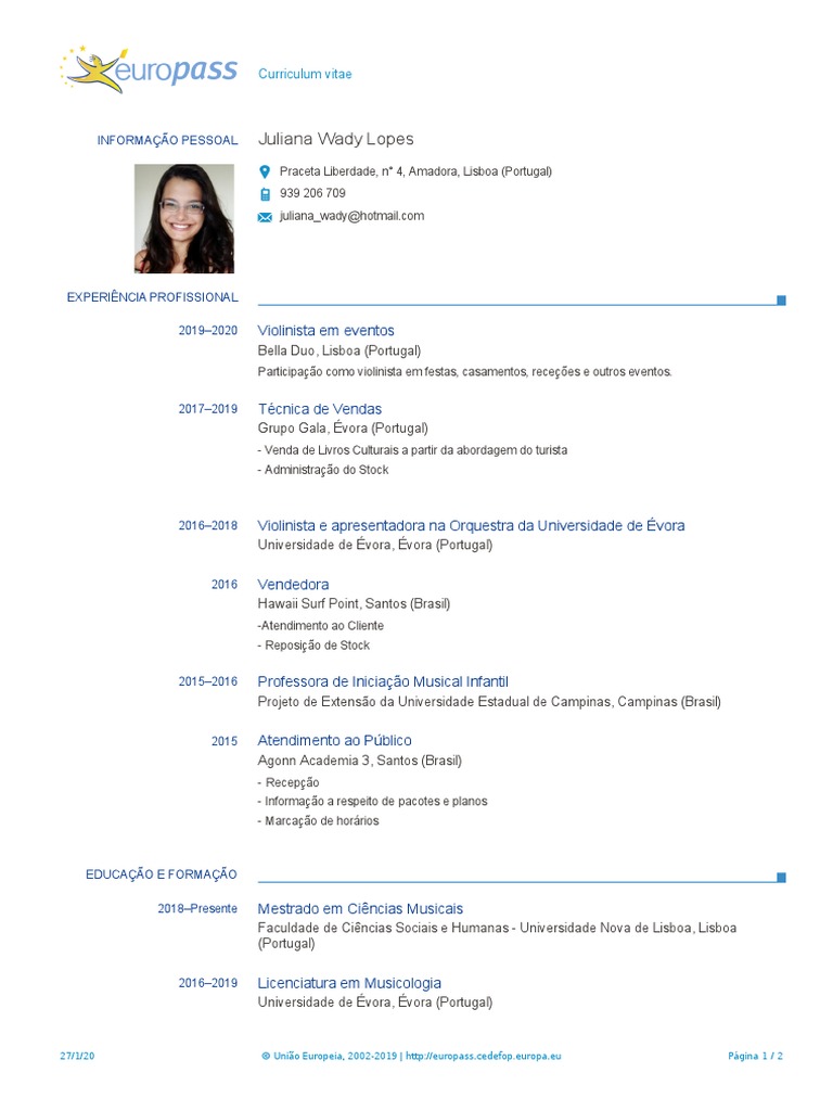 CV Europass 20200127 WadyLopes PT | PDF | Portugal | Brasil