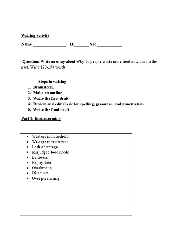 Essay Writing Activity Week 9.edited | PDF | Shelf Life | Foods