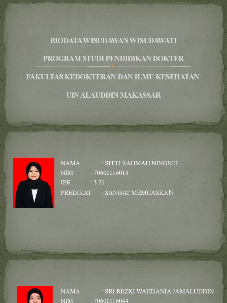 Biodata Wisudawan (I) PSPD Fkik 2016 | PDF