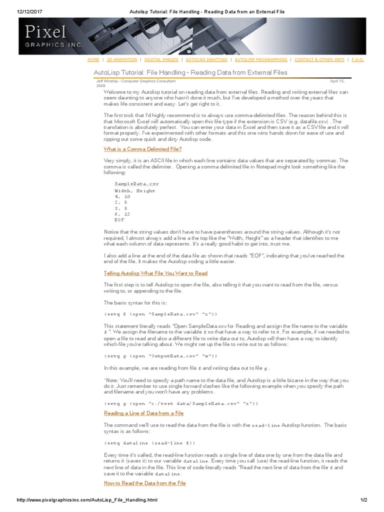 Autolisp Tutorial - File Handling - Reading Data From An External File | PDF | Comma Separated ...