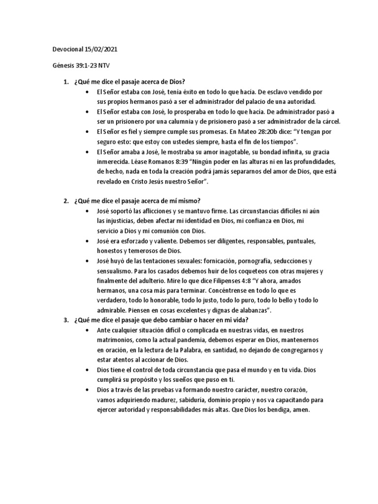 Devocional Genesis 39 - 1 - 23 | PDF | Dios | Amor