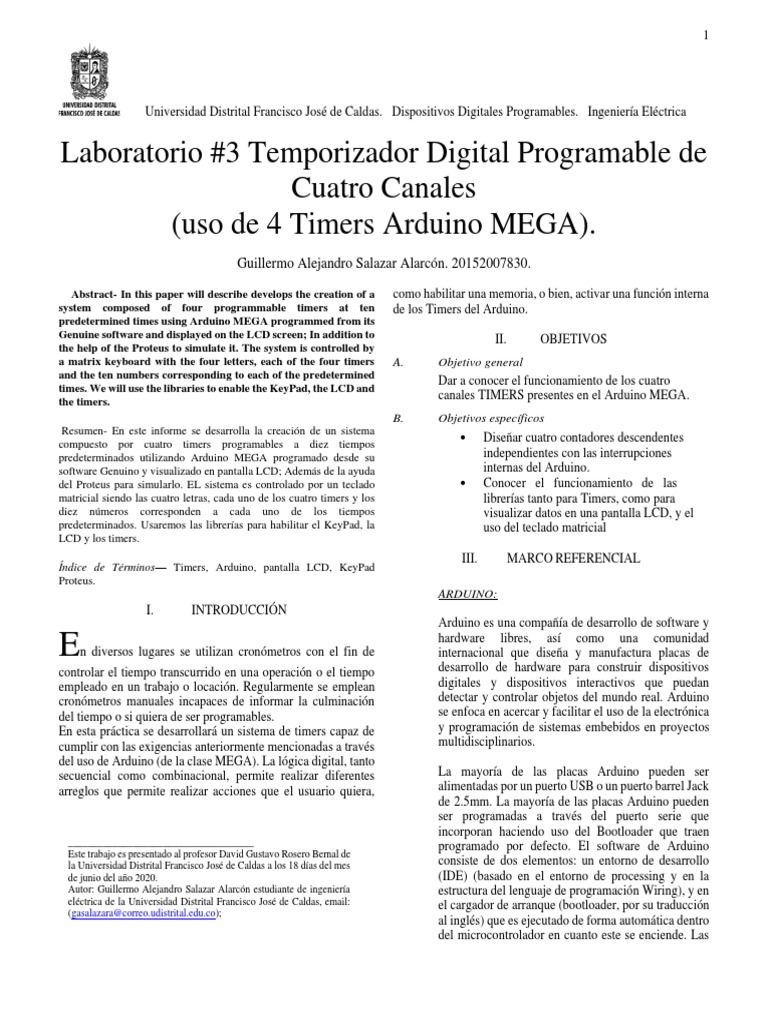 Informe Lab 3 Canales Con Timers | PDF | Arduino | Microcontrolador
