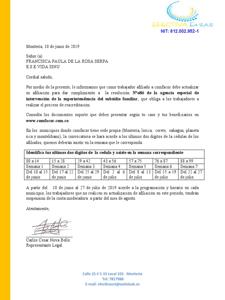 Comfacor Carta 10 | PDF