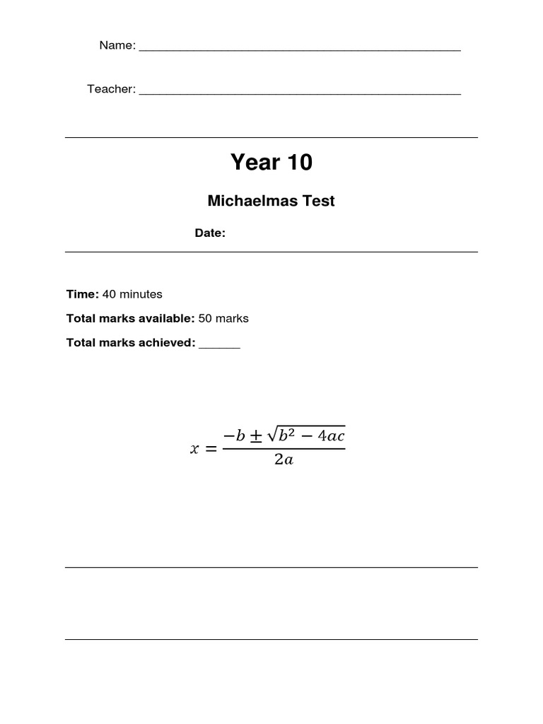 Y10 Michaelmas Test | PDF | Algebra | Mathematical Concepts