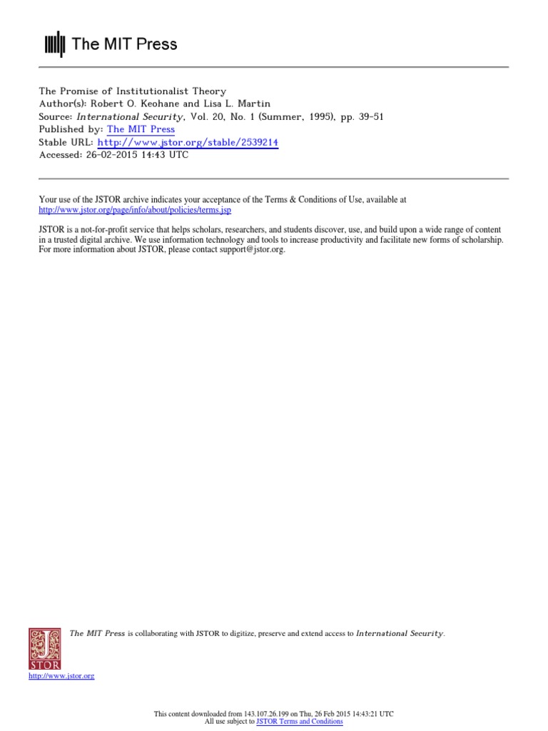Keohane e Martin (1995) - The Promisse of Institutionalist Theory | PDF ...