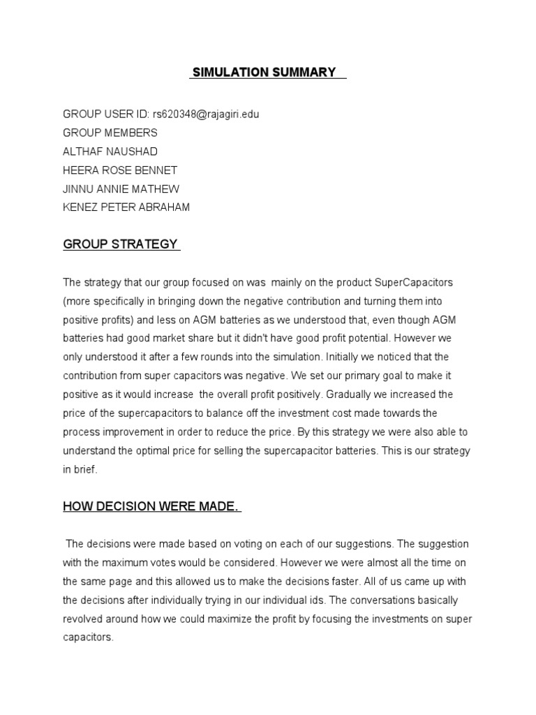 Simulation Summary - Group 4 | PDF