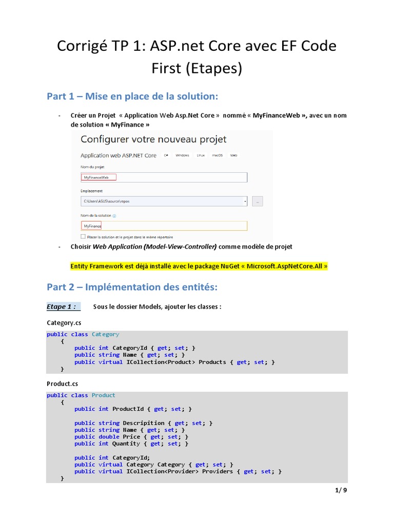 Corrigé Tp1 ASP Ef Core | PDF