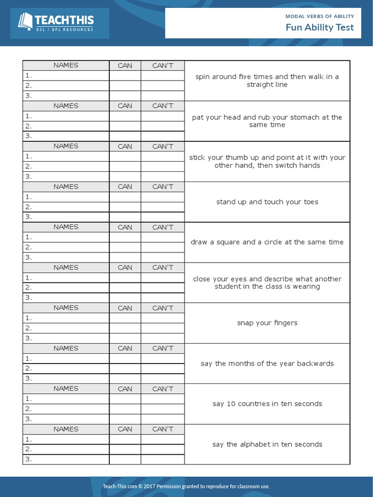 Beginner Unit 7 - Fun Ability Test Communicative Activity | PDF