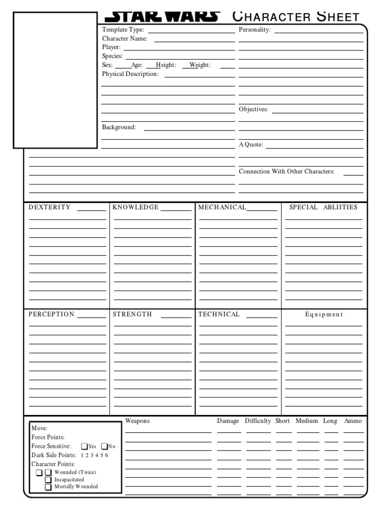 Star Wars D6 Character Sheet Template | PDF