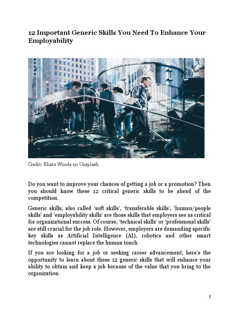 12 Important Generic Skills To Enhance Your Employability (Final) | PDF ...