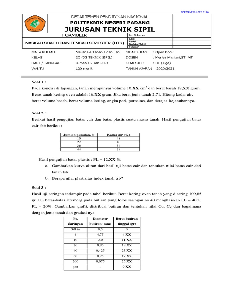 Soal Uts Mektan I & Lab d3 Ta 20-21 Ganjil | PDF