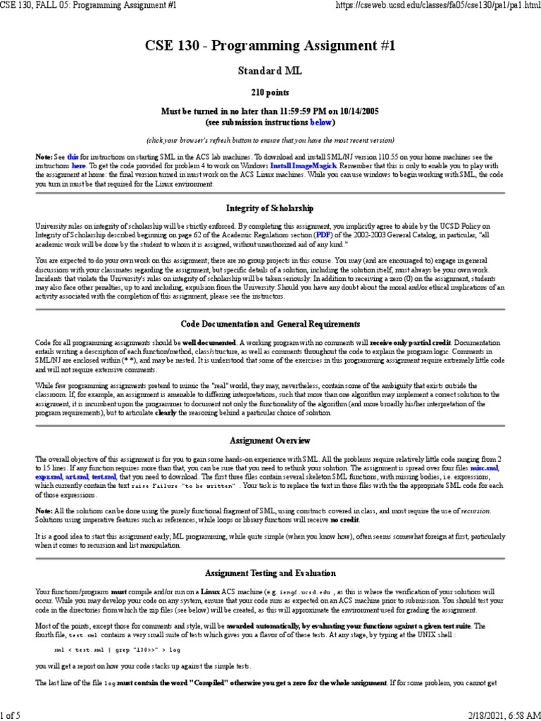 CSE 130, FALL 05 - Programming Assignment #1 | PDF | Boolean Data Type ...