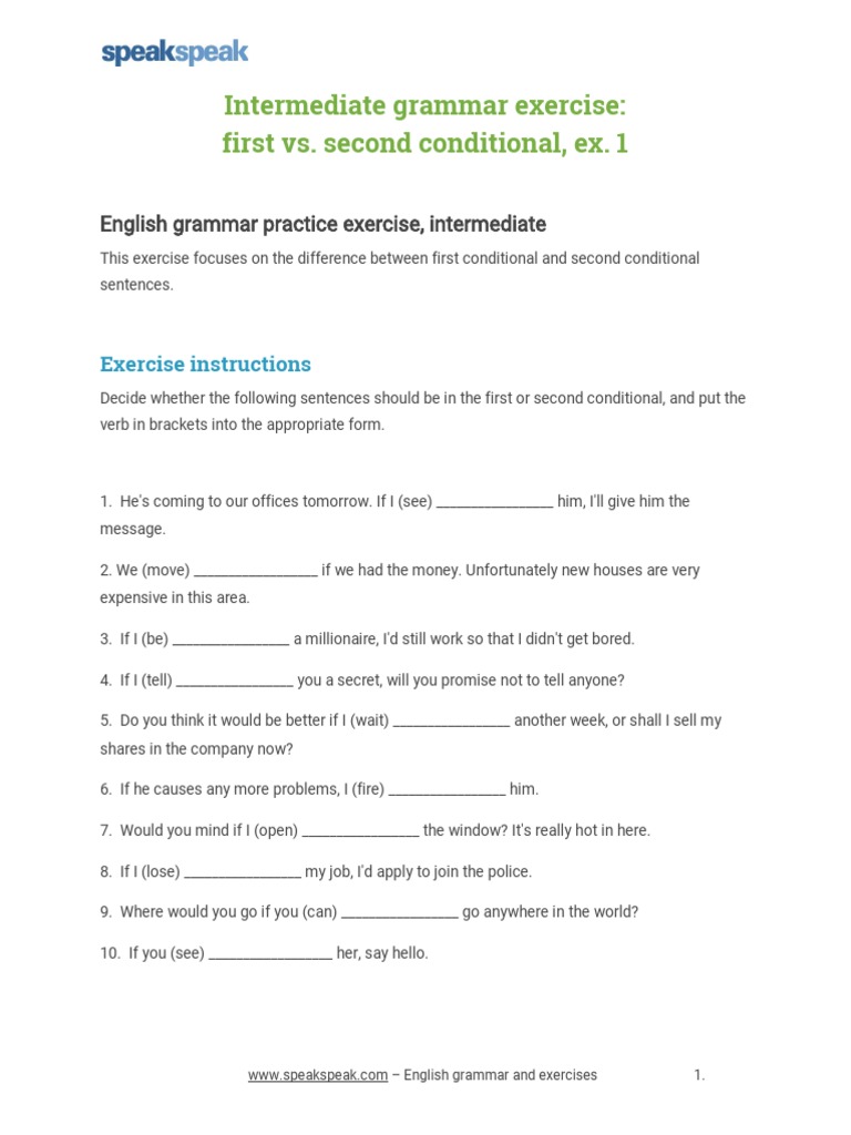 Handout Exercise Inter First Conditional Vs Second Conditional Ex1 ...