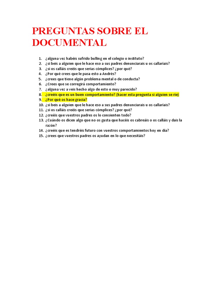 Preguntas Sobre El Documental | PDF