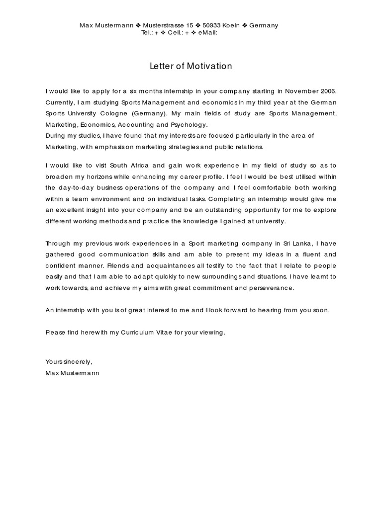 Motivation Letter 5 Sample | PDF | Business