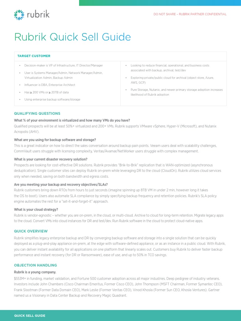 Rubrik Quick Sell Guide for IT Leaders | PDF | Computers