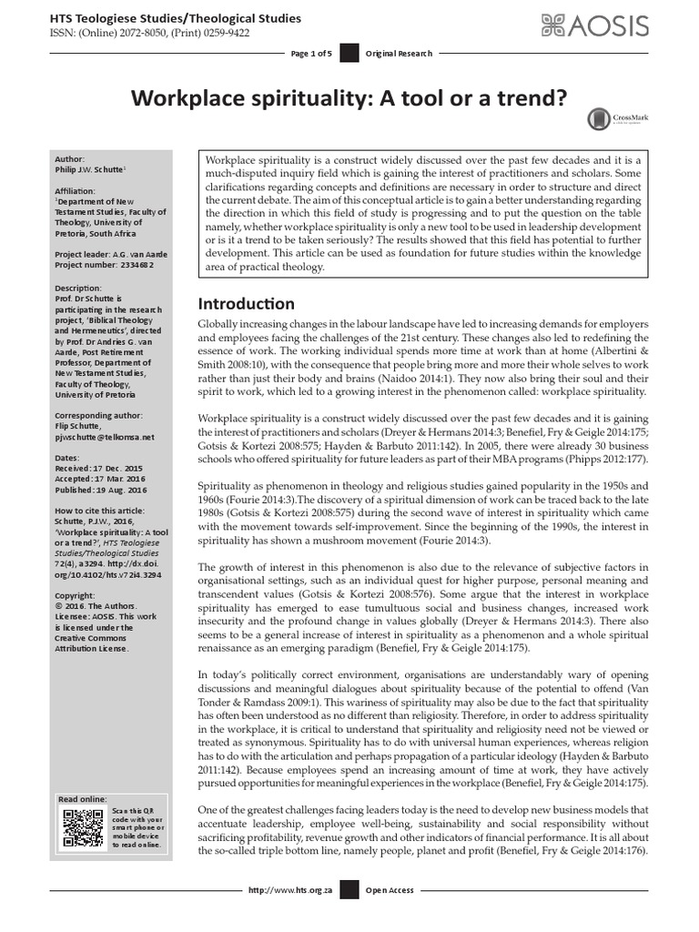 Workplace Spirituality A Tool or A Trend | PDF | Spirituality | Leadership