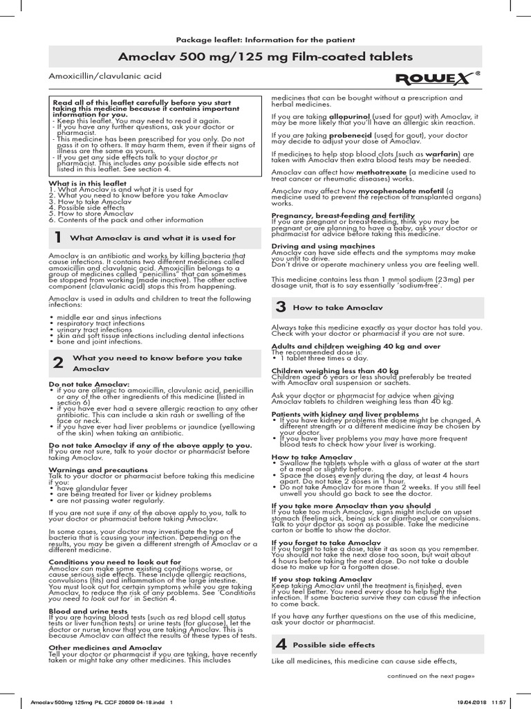 Amoclav 500 mg/125 MG Film-Coated Tablets: Amoxicillin/clavulanic Acid ...