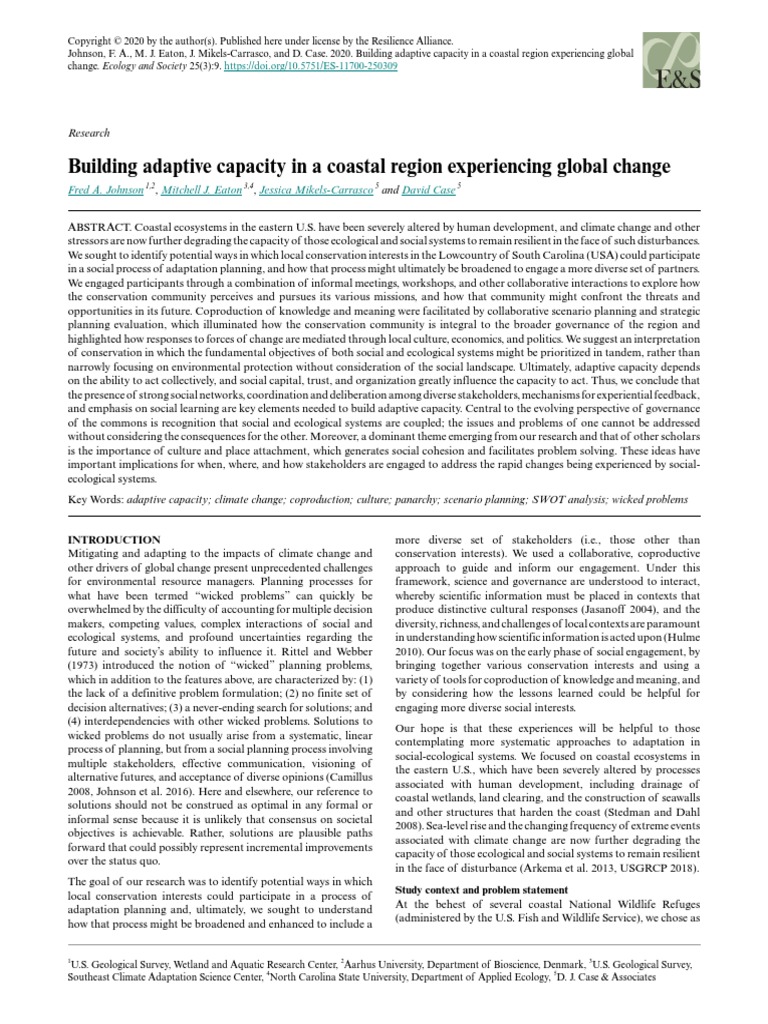 Building Adaptive Capacity in A Coastal Region Experiencing Global ...