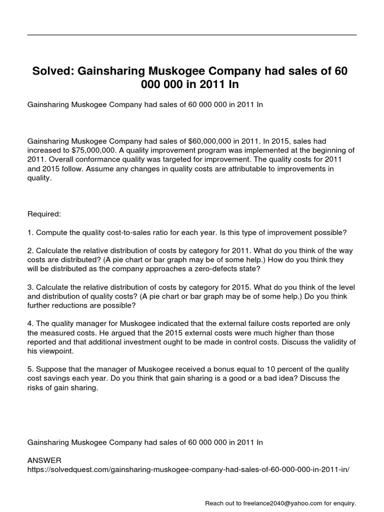 Gainsharing Analysis for Muskogee Company | PDF | Investing | Economies