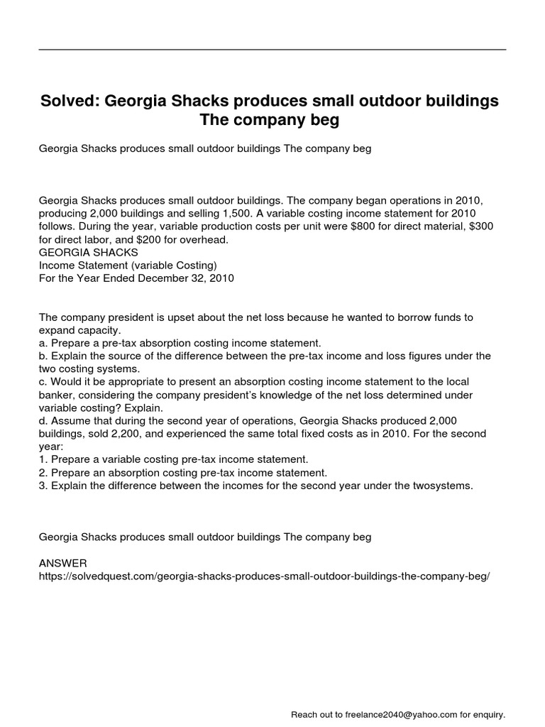 Georgia Shacks Produces Small Outdoor Buildings The Company Beg | PDF ...