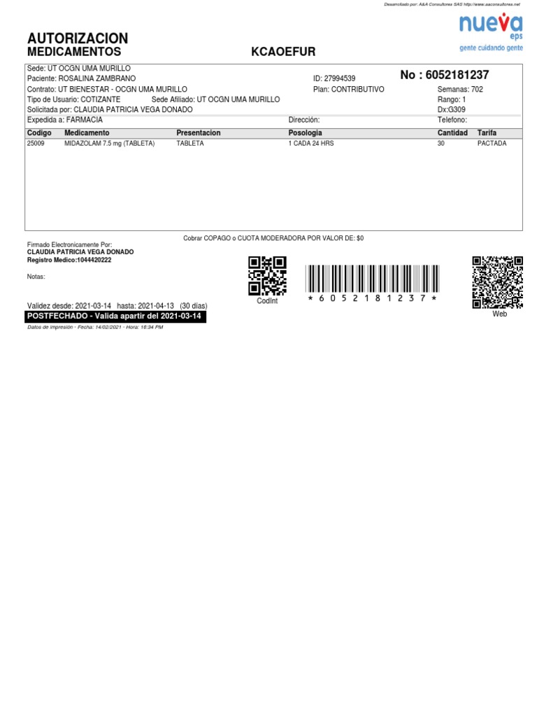 Orden Medicamentos 6052181237 | PDF