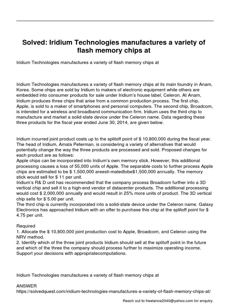 Iridium Technologies Manufactures A Variety of Flash Memory Chips at | PDF | Integrated Circuit ...