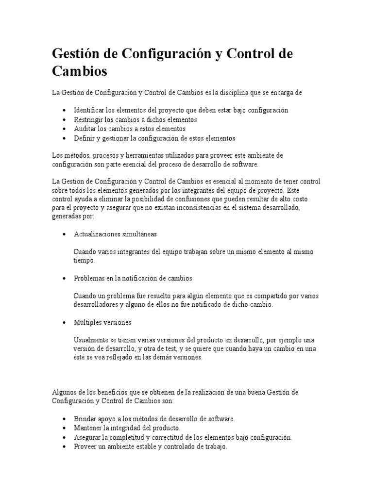 Gestión de Configuración y Control de Cambios | PDF | Ciclo de vida de ...