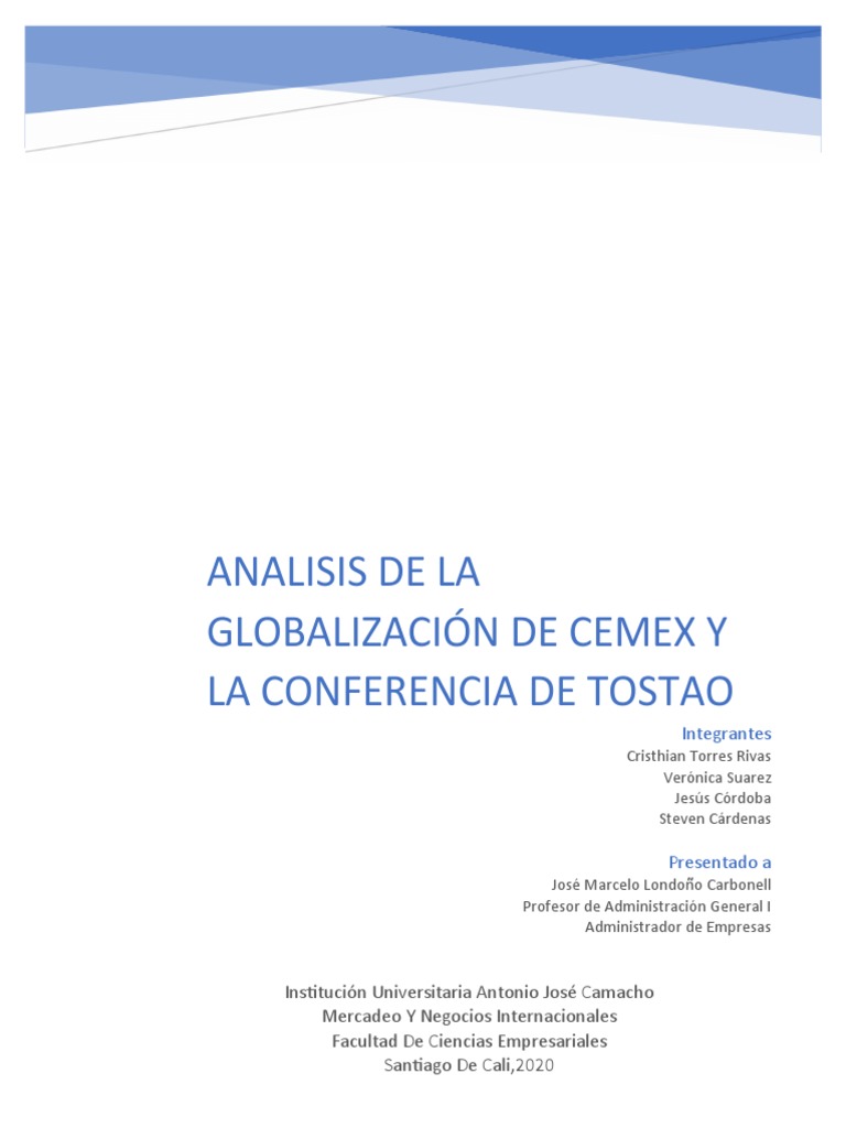 Analisis de La Globalización de CEMEX y Conferencia TOSTAO | PDF | Empresas | Análisis FODA