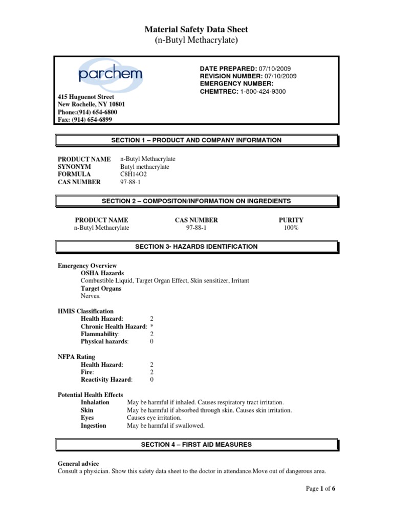 N-Butyl Methacrylate MSDS | PDF | Toxicity | Firefighting