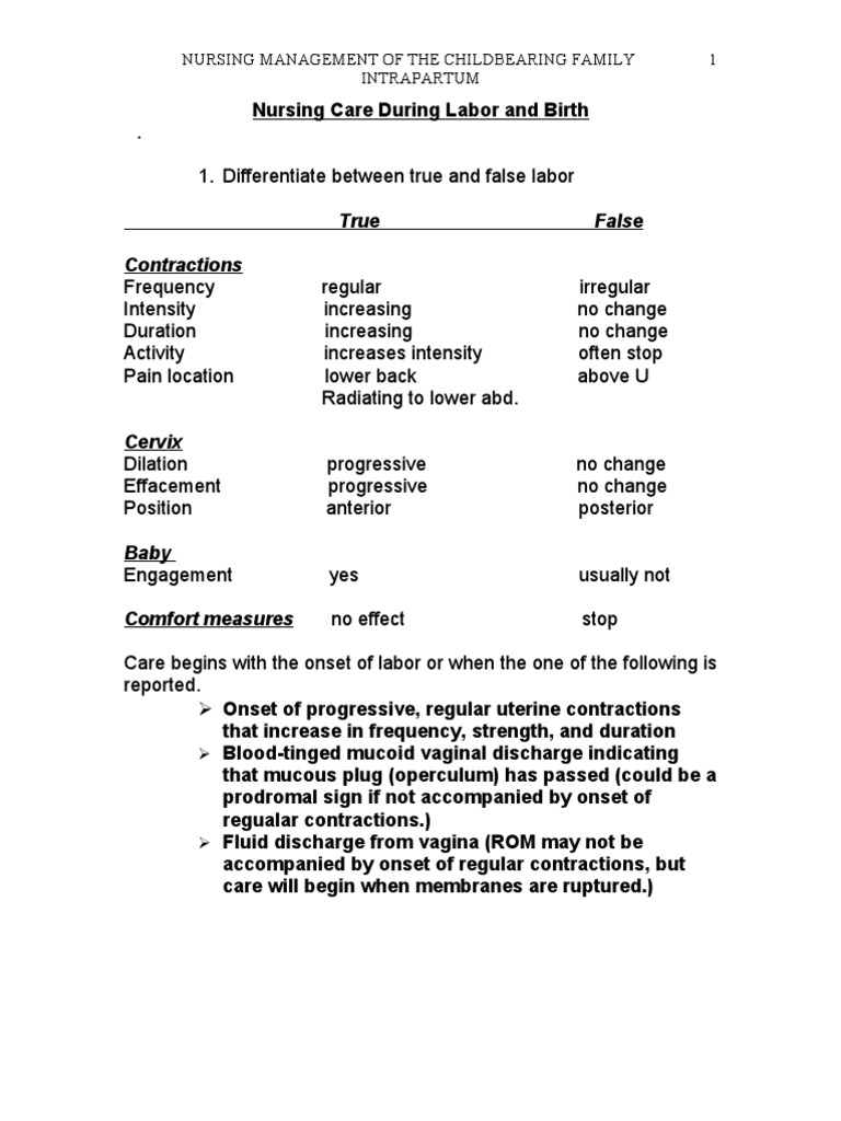 Nursing Care During Labor and Birth | PDF | Childbirth | Mammalian ...