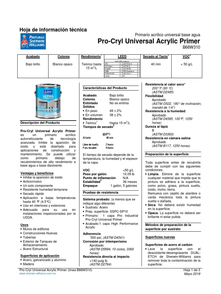 B66W310 Pro Cryl Universal Acrylic Primer 2019 | PDF | Cepillo | Pintar
