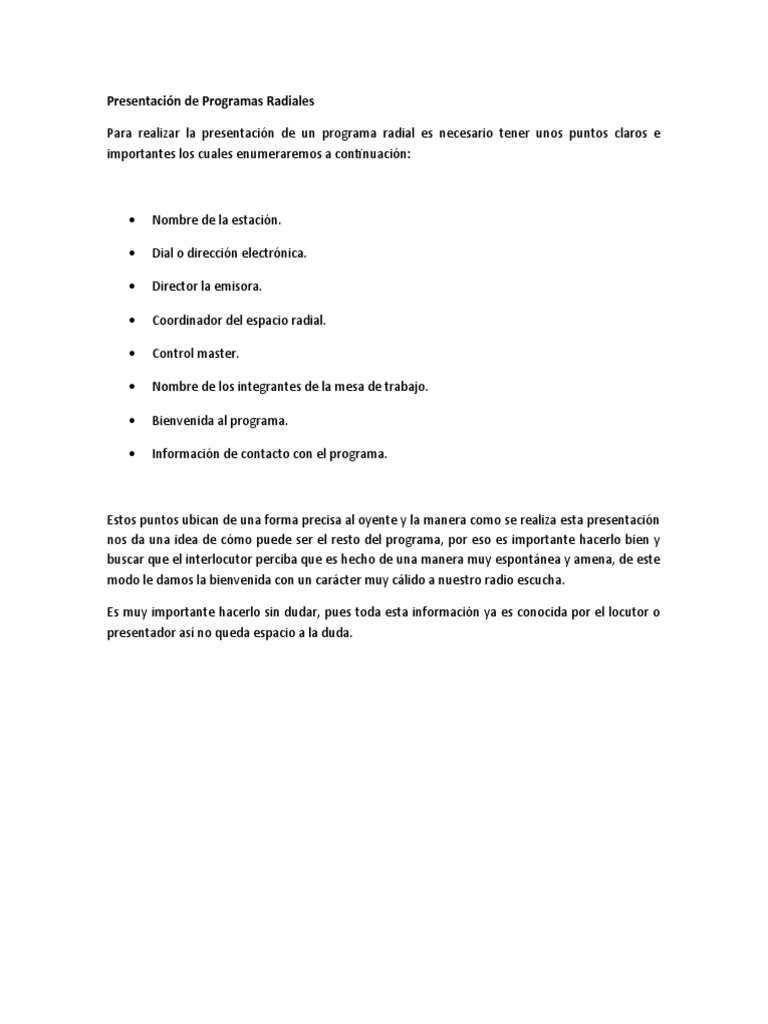 Presentación de Programas Radiales | PDF