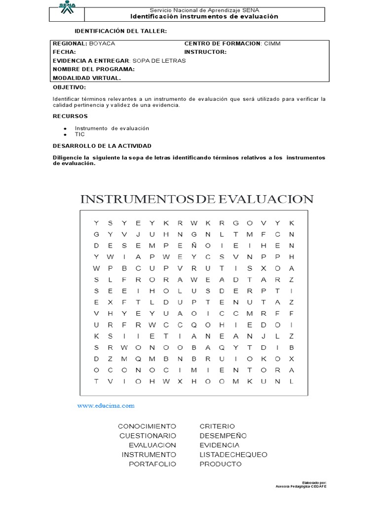 10 - Sopa de Letras Instrumentos de Evaluacion | PDF