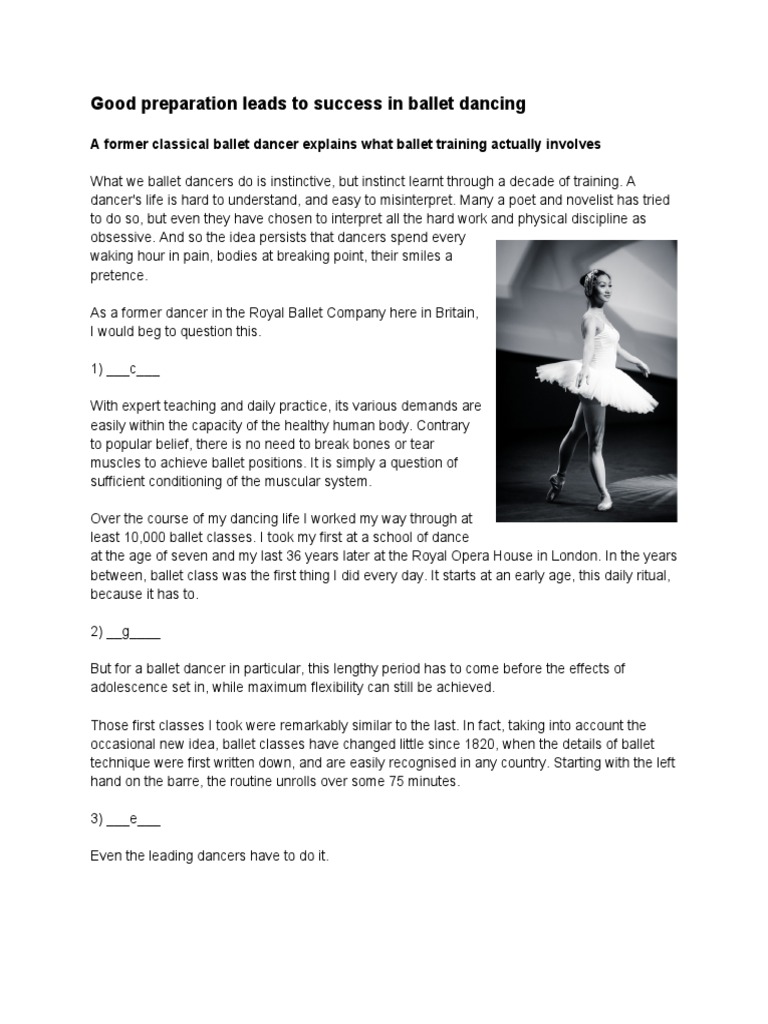 Copy of Good Preparation Leads To Success in Ballet Dancing Questions ...