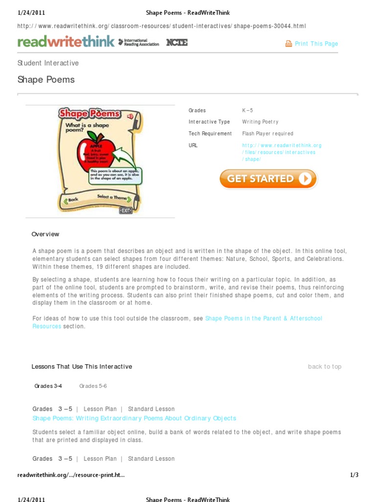 Shape Poems - ReadWriteThink | PDF | Poetry | Lesson Plan