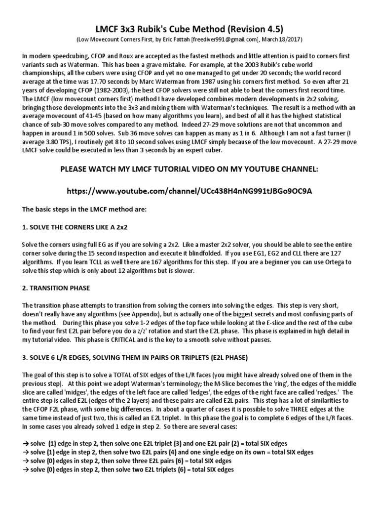 LMCF 3x3 Rubik's Cube Method (Revision 4.5) : Please Watch My LMCF ...