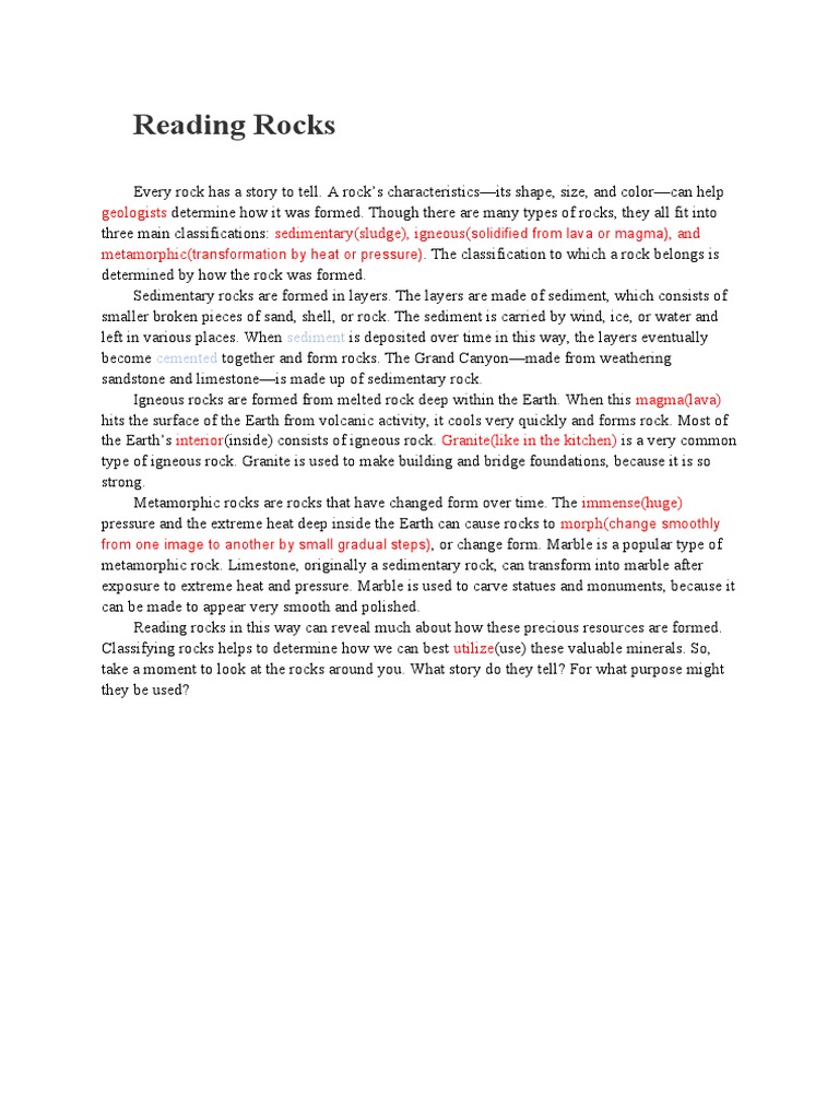 Reading Rocks: Geologists Sedimentary (Sludge), Igneous (, and ...