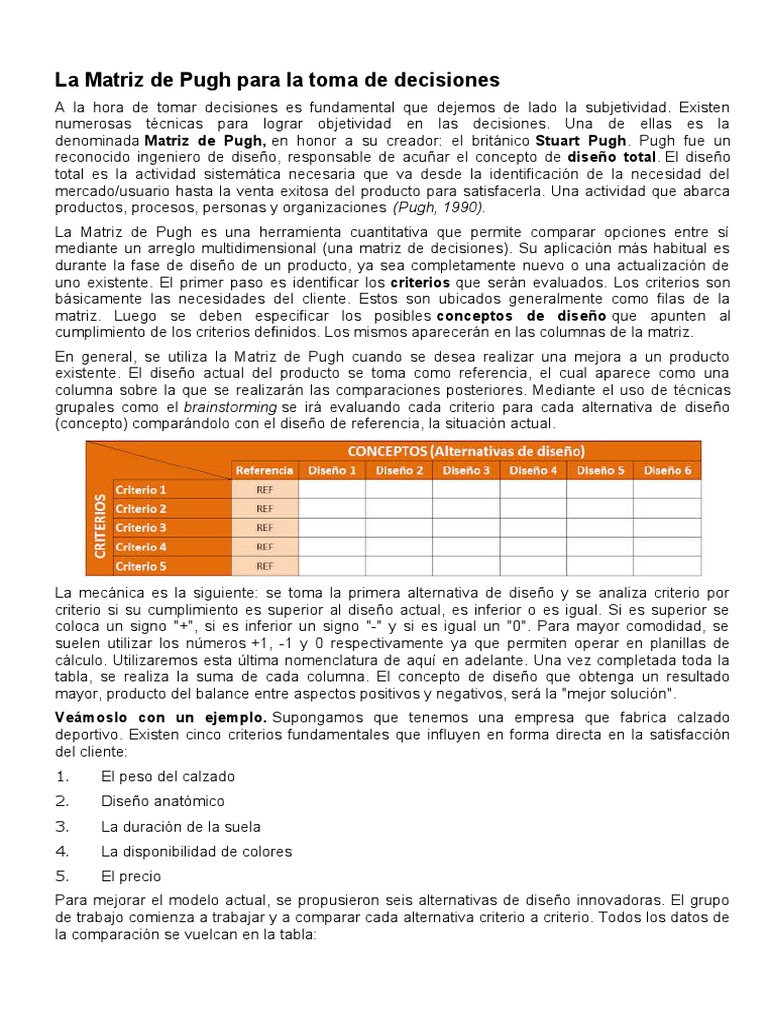La Matriz de Pugh para La Toma de Decisiones | PDF | Diseño | Toma de ...