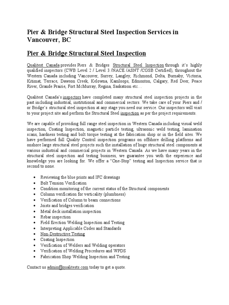Pier Inspection | PDF | Welding | Construction