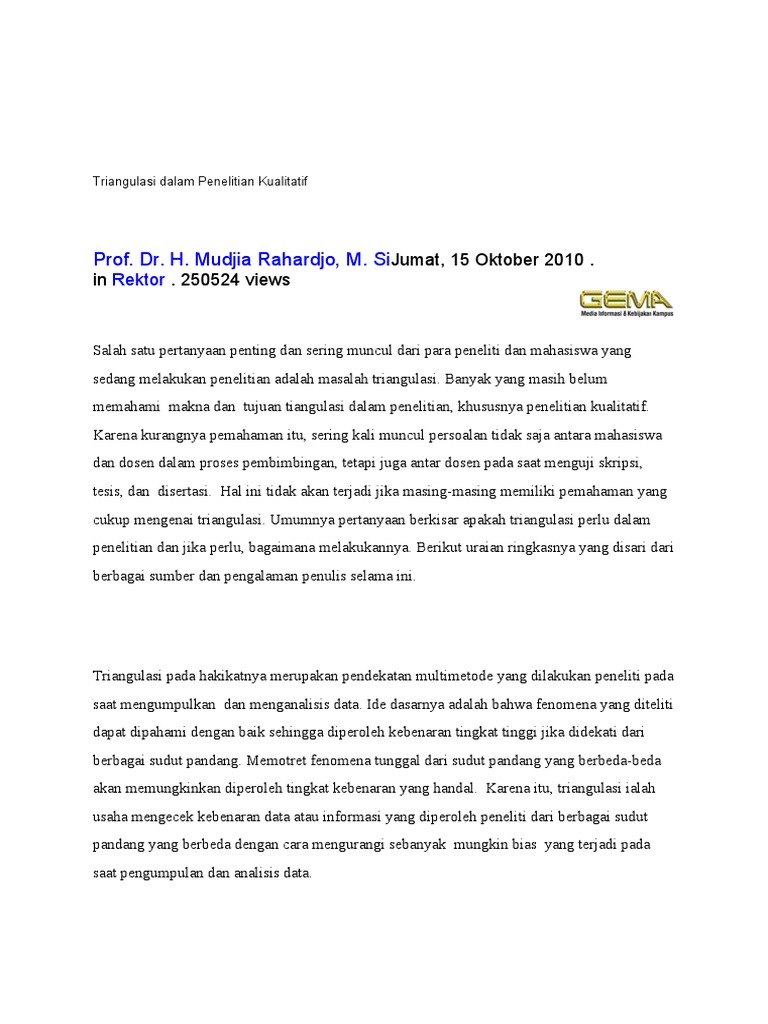 Triangulasi Dalam Penelitian Kualitatif | PDF