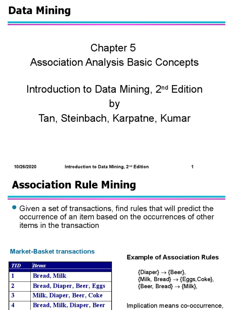 Association Analysis Basic Concepts Introduction To Data Mining, 2 Edition by Tan, Steinbach ...