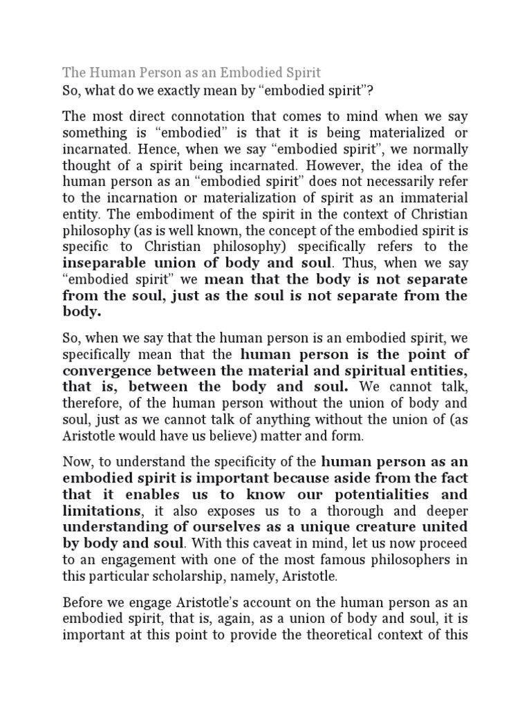 The Human Person As An Embodied Spirit | PDF | Soul | Aristotle