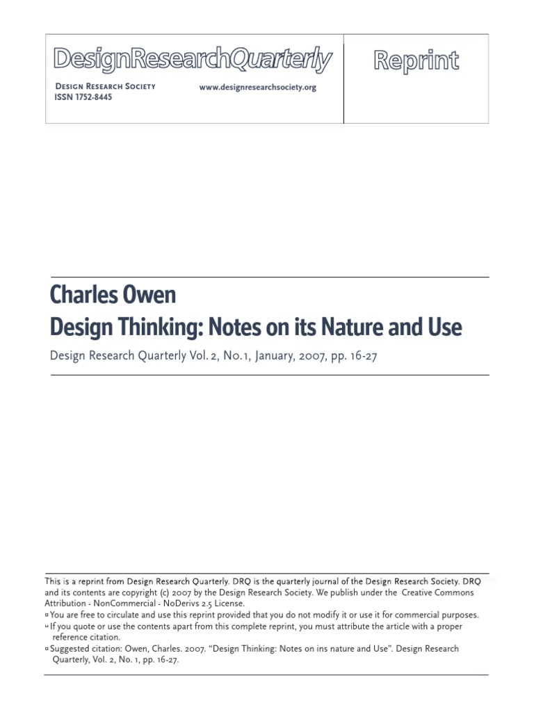Owen - 2007 - Design Thinking - Notes On Its Nature and Use | PDF ...