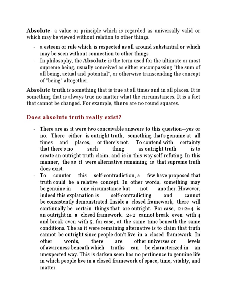 Absolute-: Absolute Truth Is Something That Is True at All Times and in ...