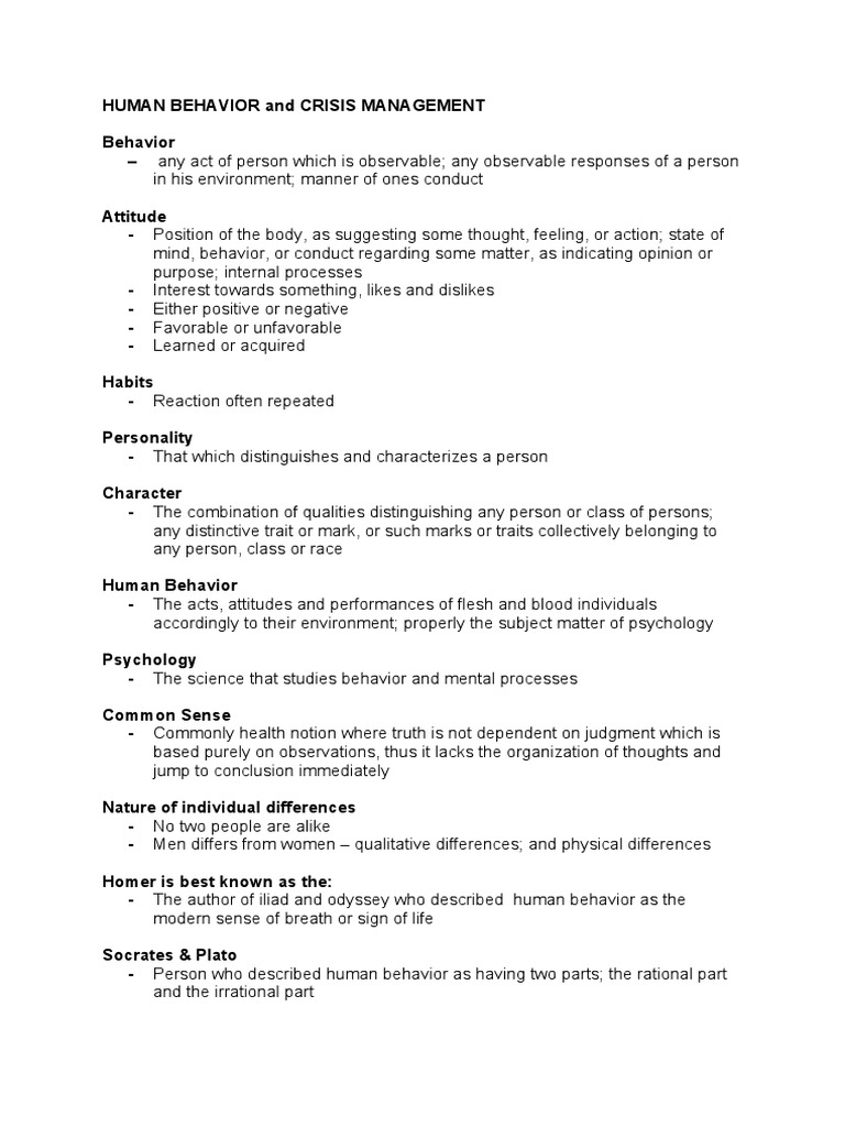 Human Behavior in Crisis Management | PDF | Id | Anxiety Disorder